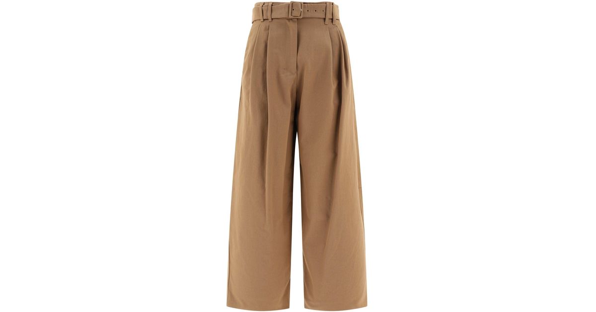Max Mara "Dina" Wide Gabardine Trousers in Brown | Lyst