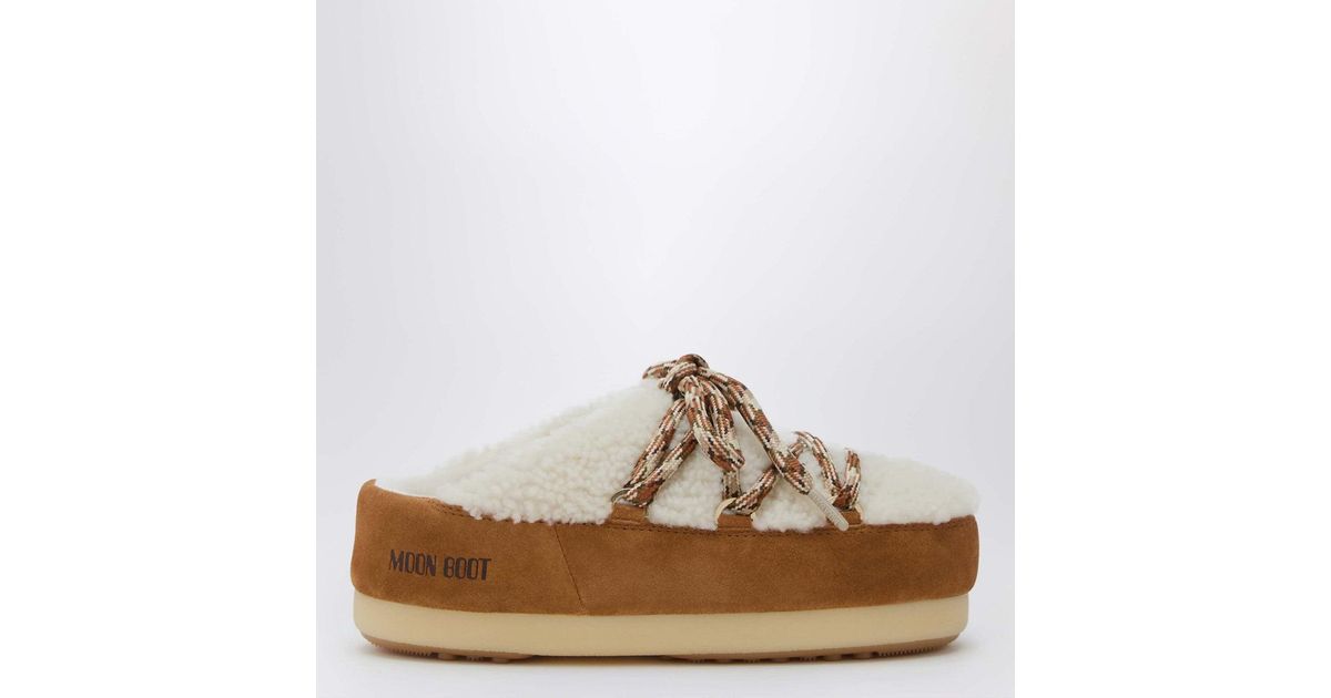 Moon Boot Shearling Mules With Suede Trims in Brown | Lyst