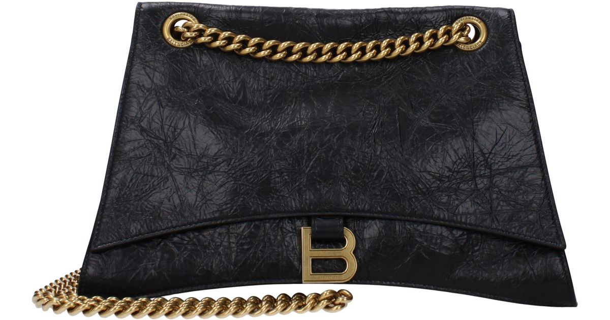 Balenciaga Crush Shoulder Bag Leather in Black | Lyst UK