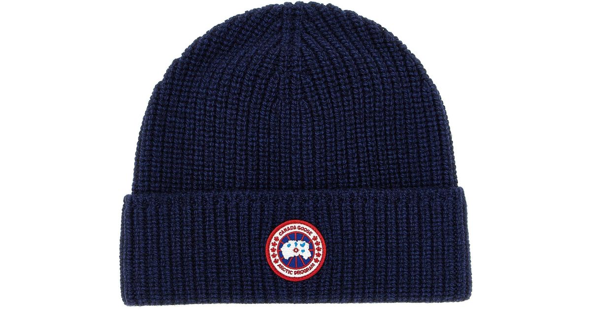 Canada Goose Logo Rib Toque Hat in Blue for Men | Lyst UK