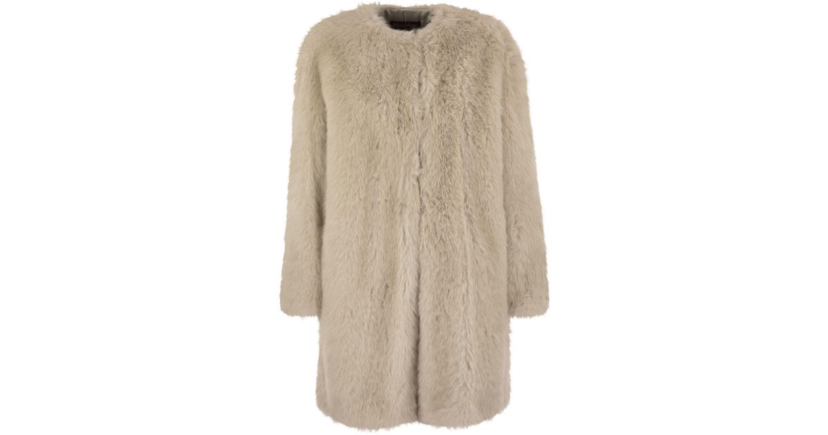 Max Mara Eros Faux Fur Coat in Natural | Lyst UK