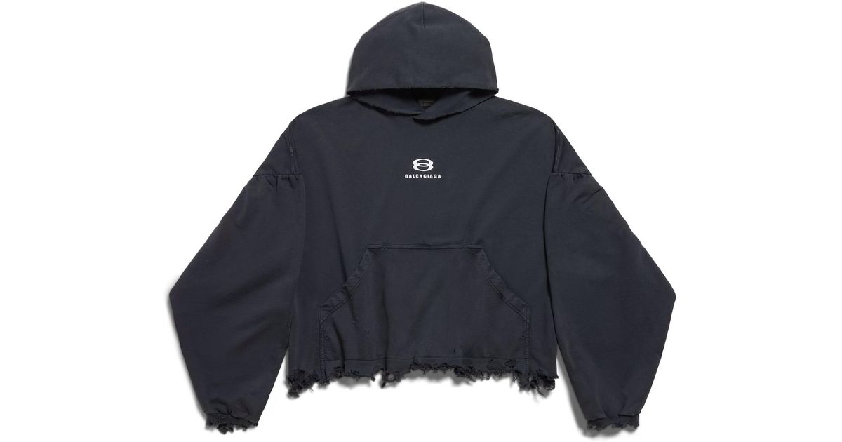 Balenciaga Unity Sports Icon Cropped Hoodie Oversized in Blue | Lyst