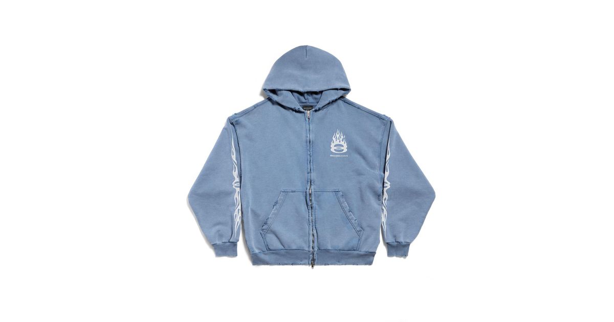 Balenciaga Burning Unity Zip-Up Hoodie Medium Fit in Blue | Lyst