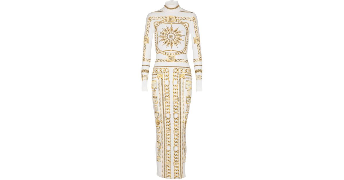 Balmain Long Printed Bodycon Dress With Foulard Pattern in White | Lyst UK