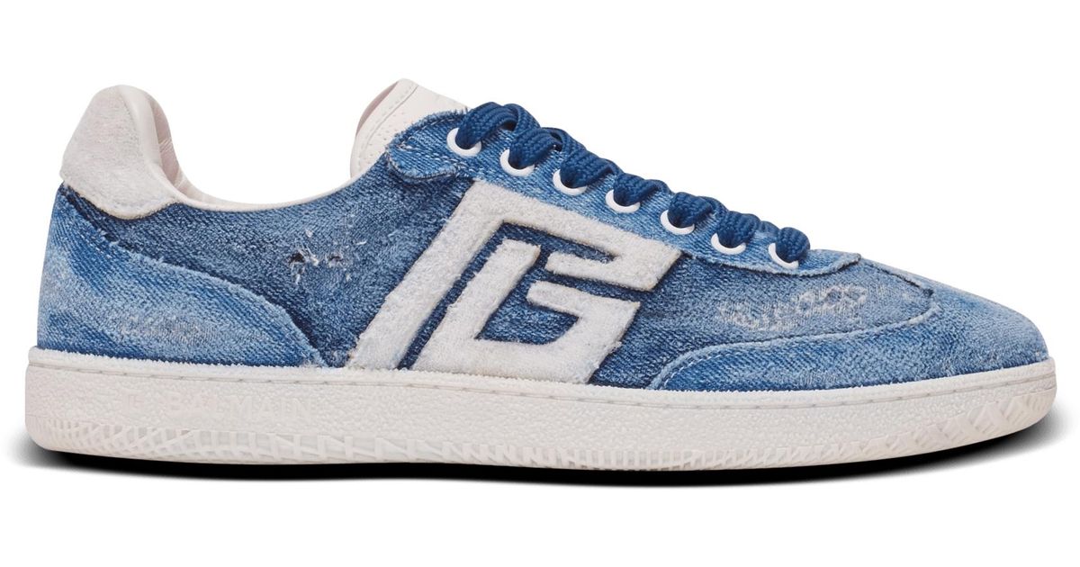 Balmain Denim Swan Trainers in Blue | Lyst UK
