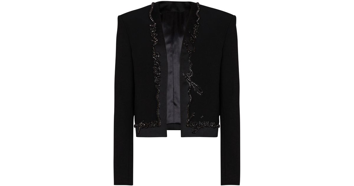 Balmain Cropped Crepe Jacket With "Love Letter" Embroidery in Black for ...