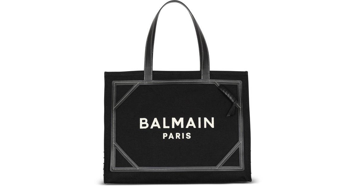 Balmain B-Army 42 Monogram Canvas And Leather Tote Bag in Black | Lyst