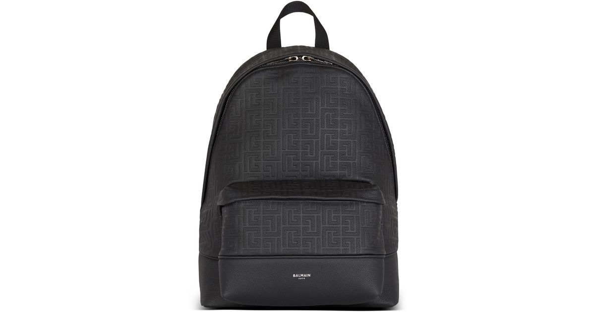 Balmain Grained Leather Backpack in Black for Men | Lyst
