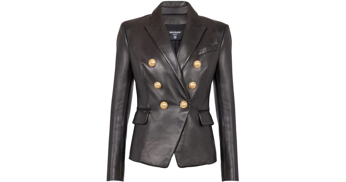 Balmain Classic 6-Button Leather Jacket in Black | Lyst