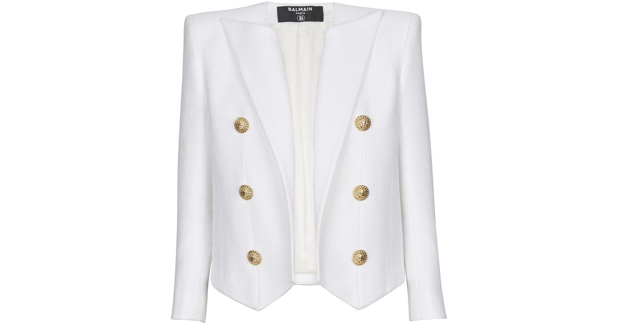 Balmain Cropped Jacket With 6 Buttons in White | Lyst UK