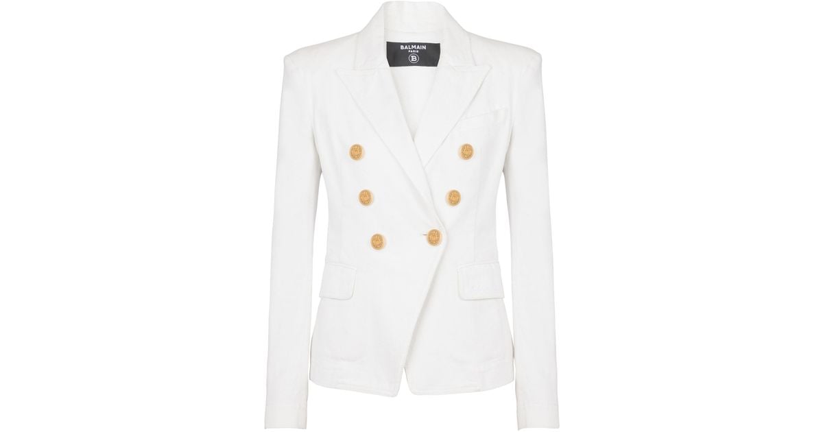Balmain 6-Button Denim Jacket in White | Lyst