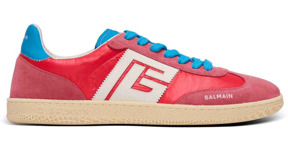 Balmain Swan Suede And Nylon Sneakers in Red for Men | Lyst UK