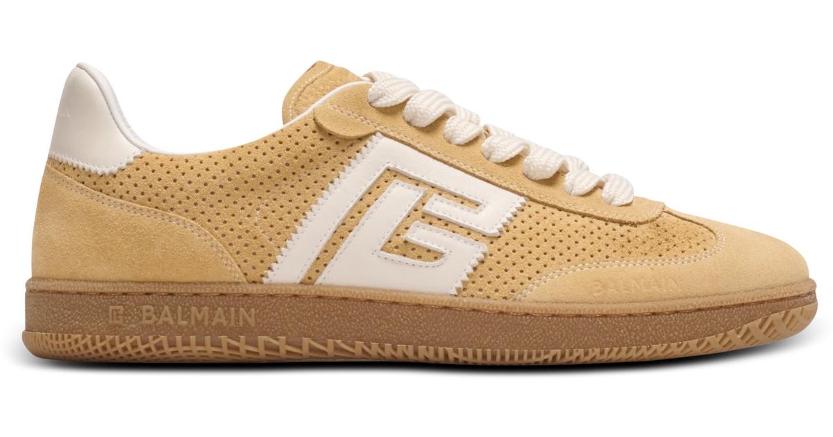 Balmain Suede Swan Trainers in Natural | Lyst UK