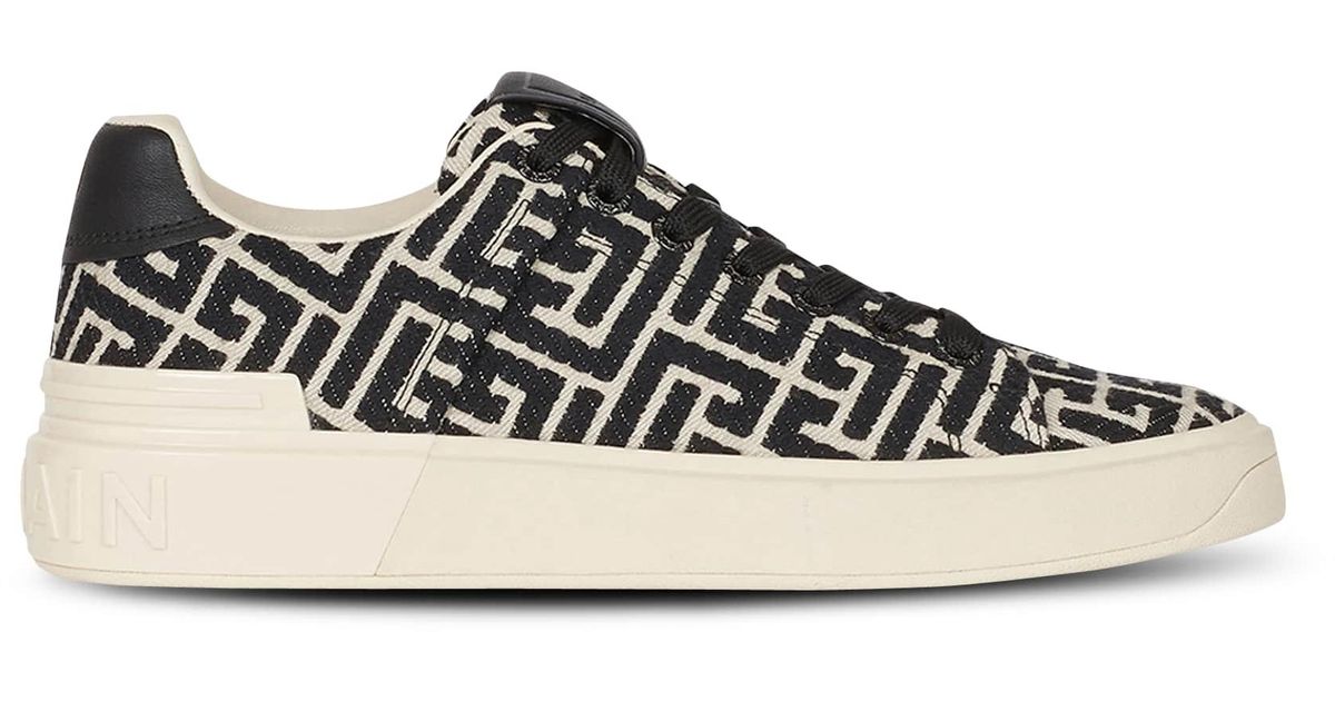 Balmain Monogram Jacquard B-Court Sneakers in White for Men | Lyst