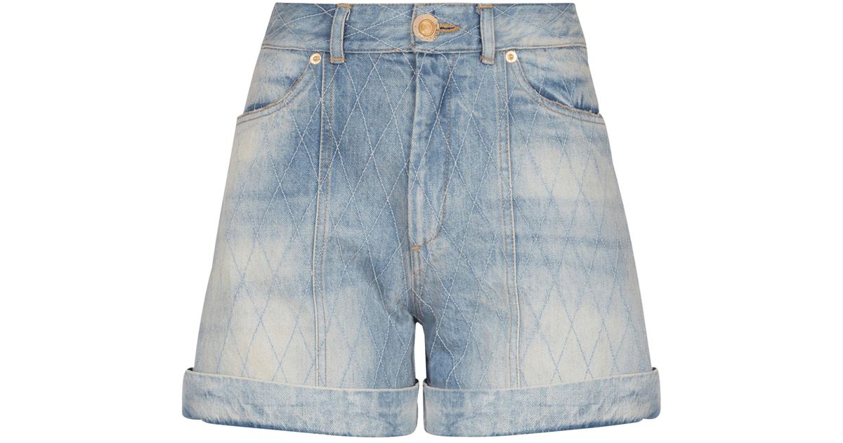 Balmain Short Diamond Denim Shorts in Blue | Lyst UK