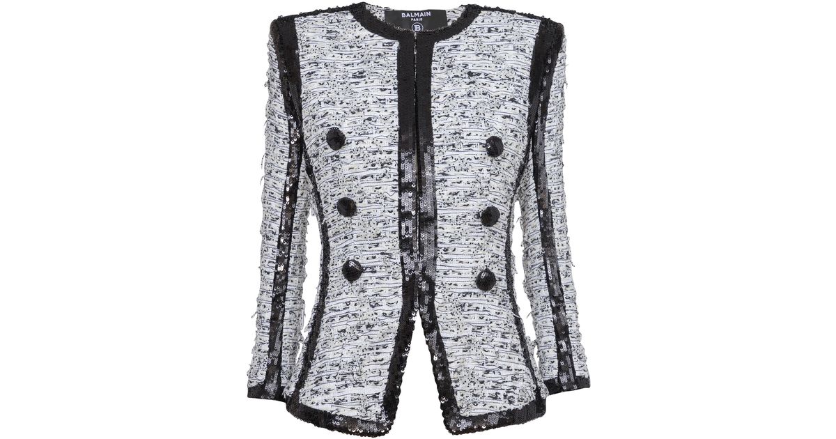 Balmain Side To Side Colarless Jacket in Grey | Lyst UK