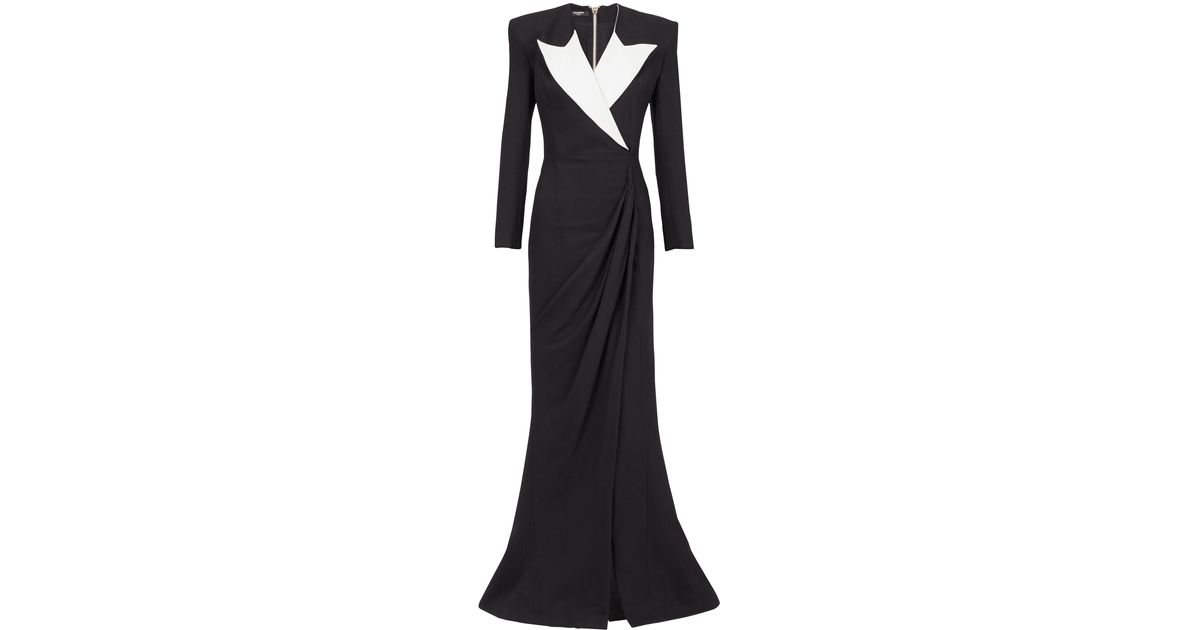 Balmain Structured Crepe Long Dress in Black | Lyst UK