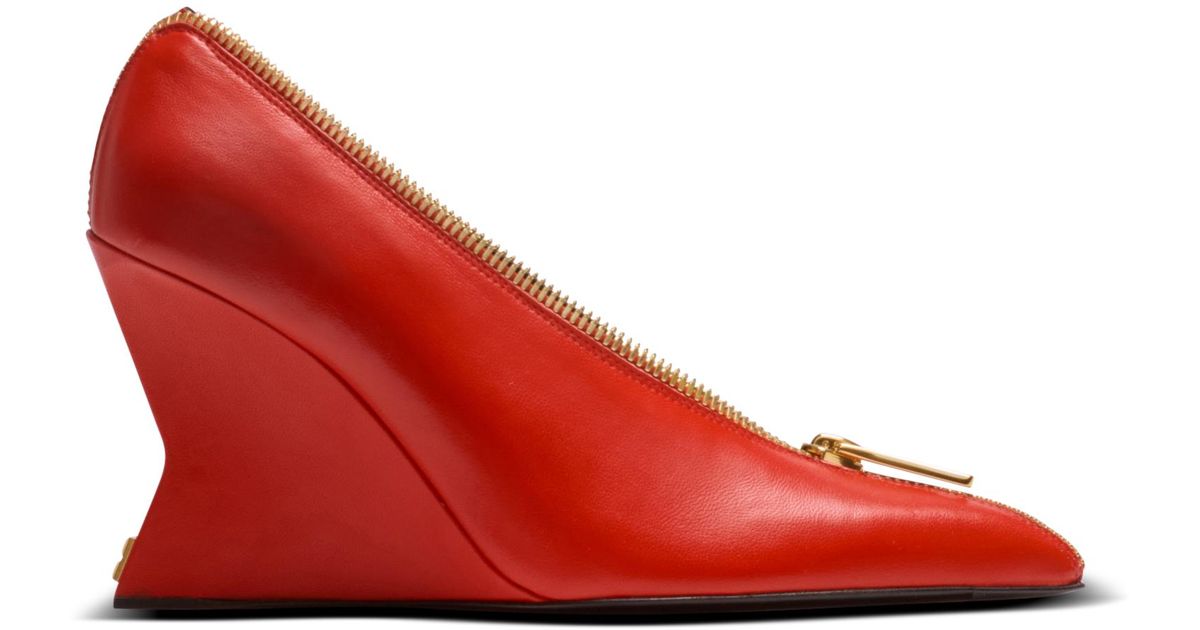 Balmain Zip Wedge Pumps in Red | Lyst UK