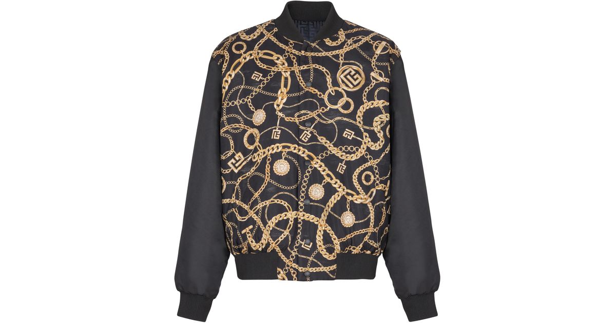 Balmain Reversible Printed Bomber Jacket With Chaînes Pattern in Black ...