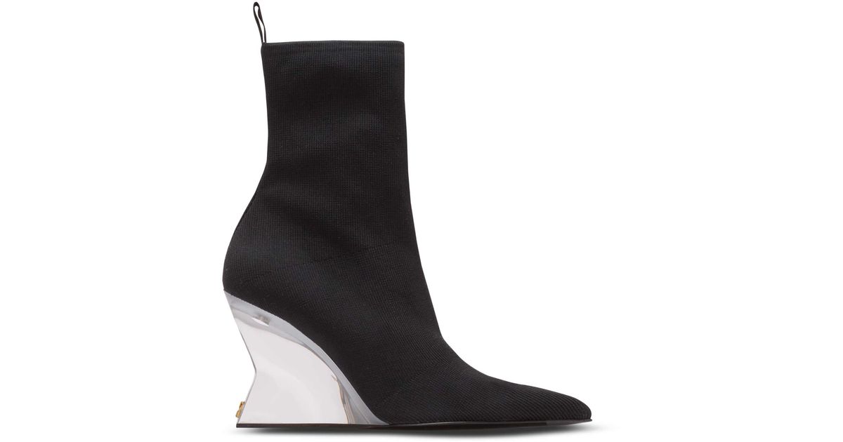 Balmain Wedge Knit Ankle Boots in Black | Lyst