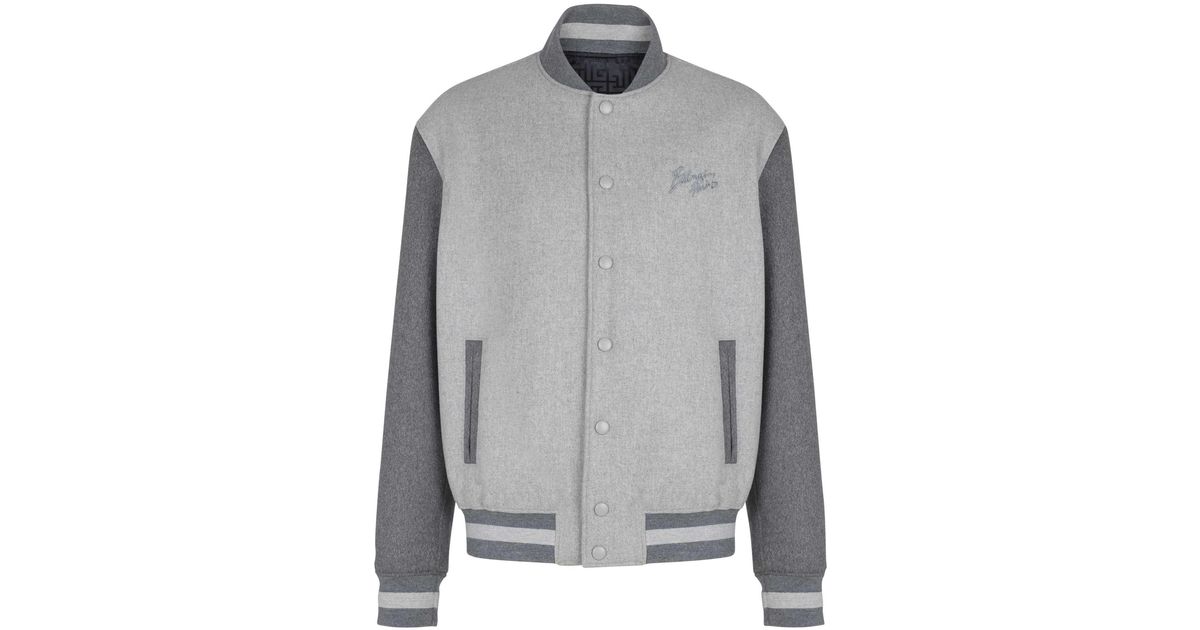 Balmain Wool And Cashmere Varsity Jacket in Gray for Men | Lyst