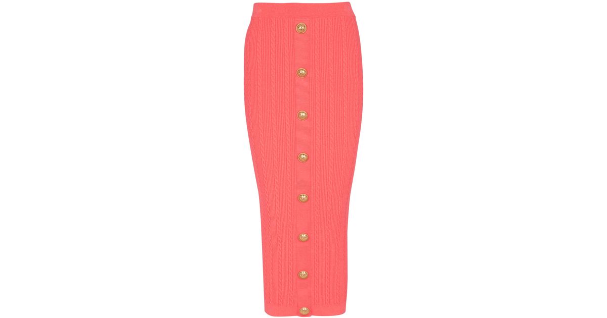 Balmain Cable-Knit Midi Skirt in Pink | Lyst UK