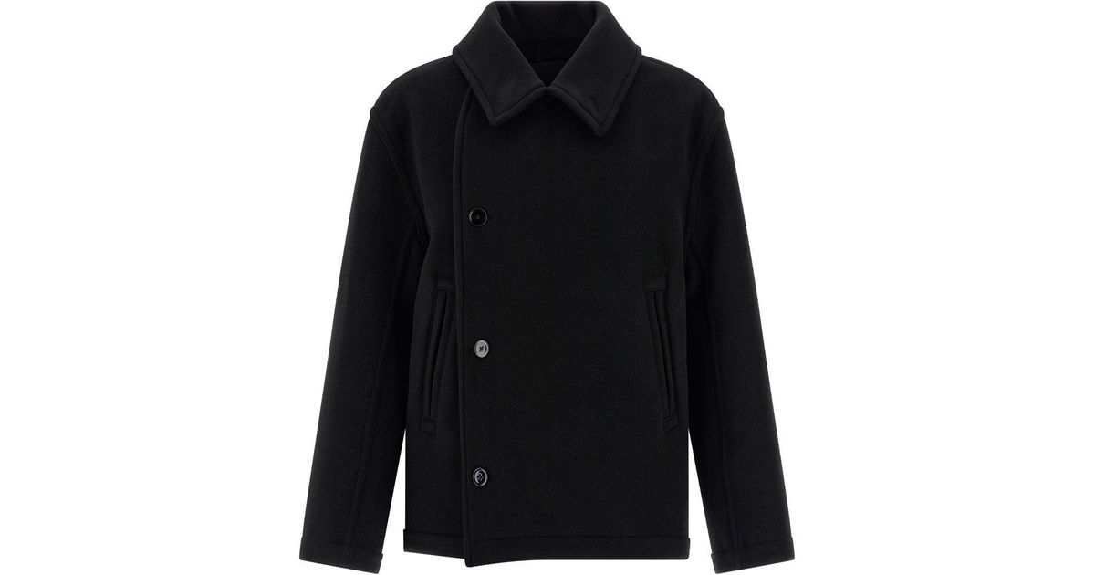 Lemaire 'Boxy Peacoat' Coat in Black for Men | Lyst