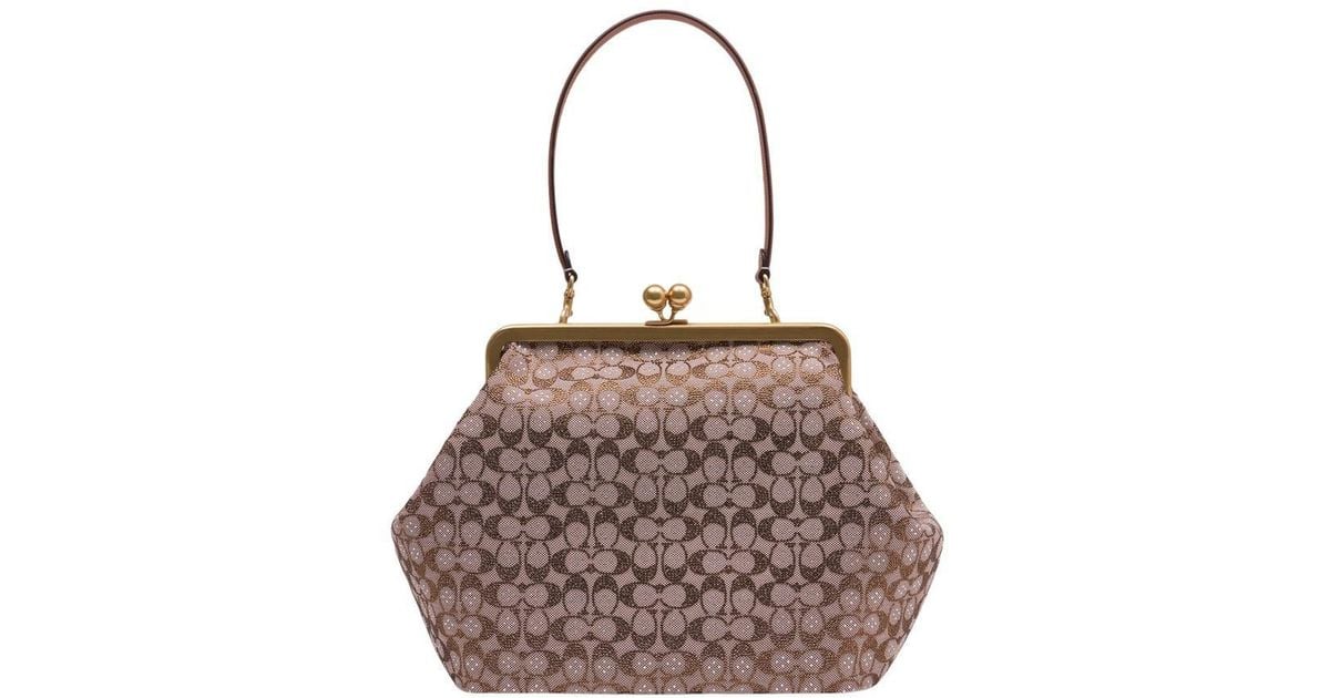 COACH Crystal Signature Large Kisslock Pouch in Brown | Lyst UK