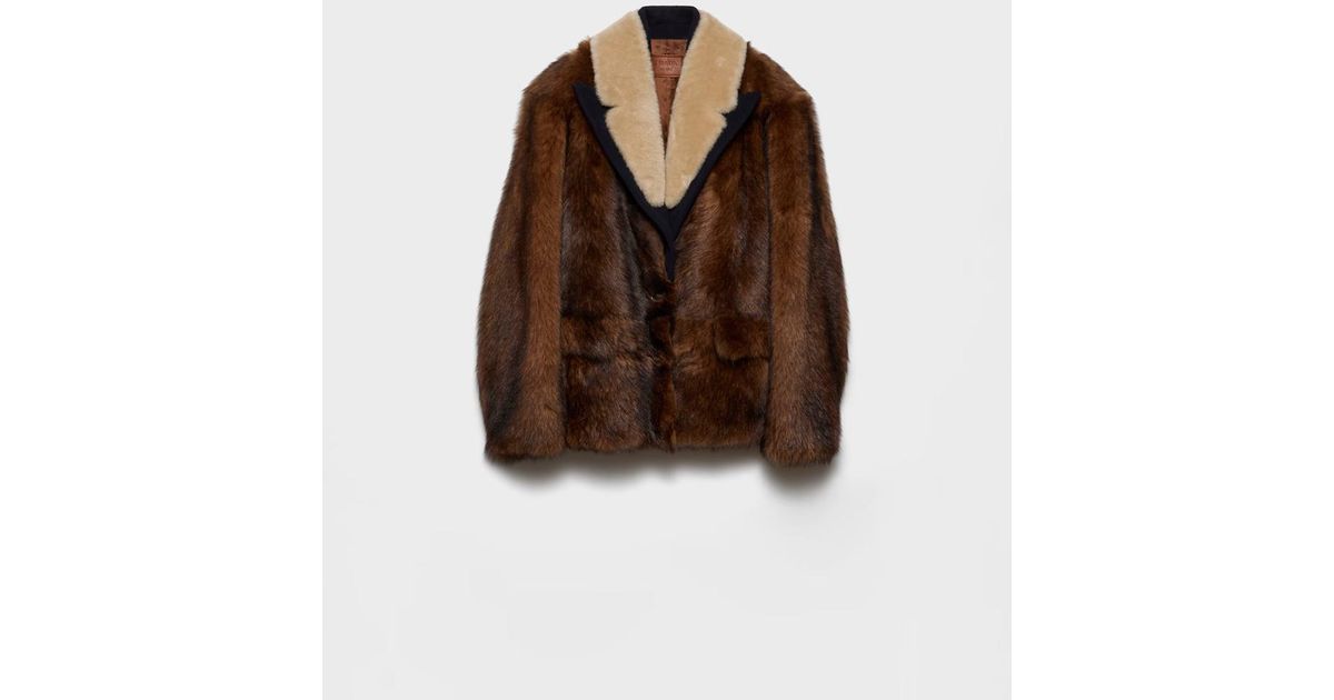 Prada Shearling Jacket in Brown | Lyst UK