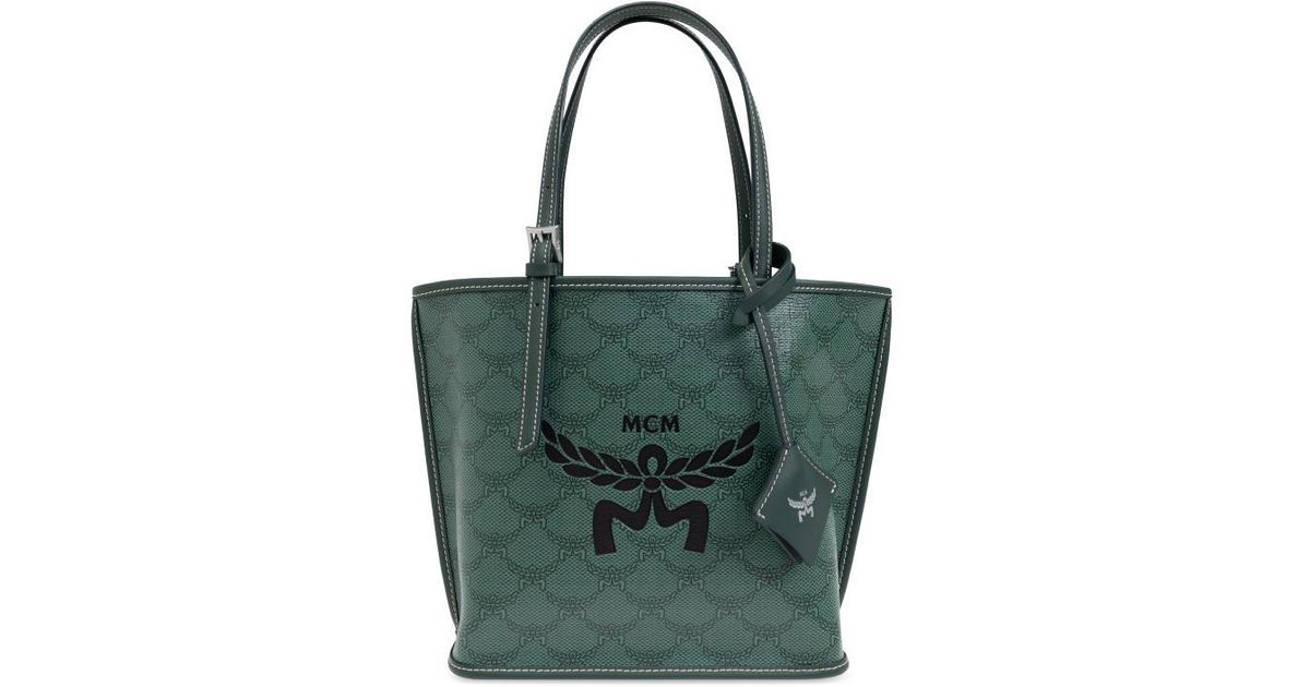 MCM Shopper Bag With Logo in Green | Lyst