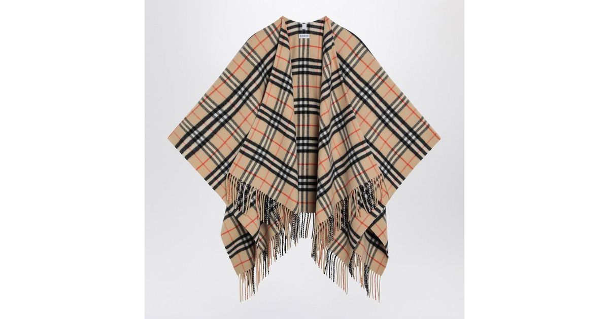 Burberry Check Pattern Wool And Cape in Metallic | Lyst UK