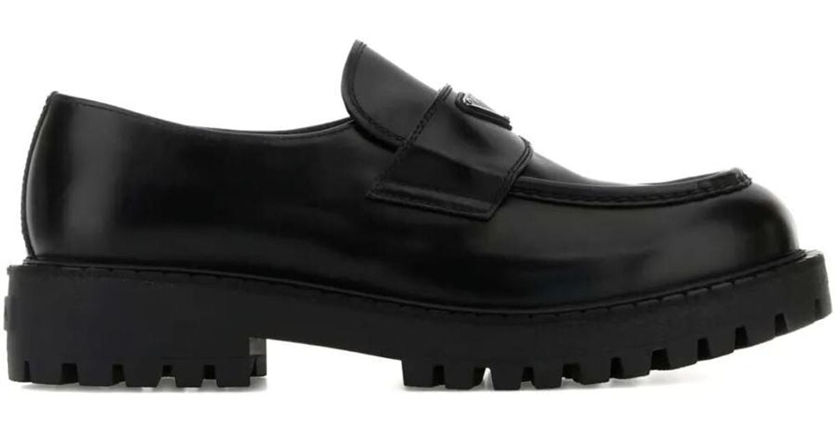 Prada Chunky Sole Leather Loafers Shoes in Black for Men | Lyst UK