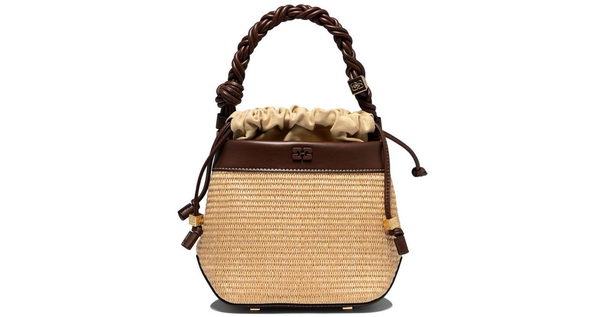 Ganni "Bou Raffia" Bucket Bag in Natural | Lyst