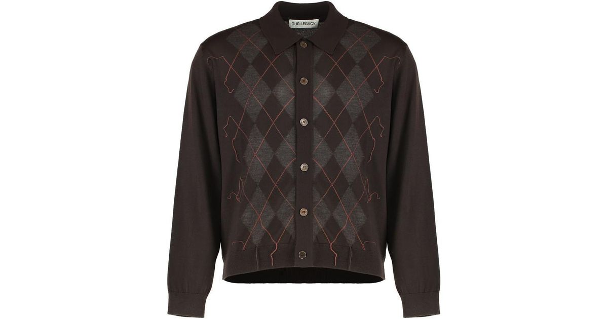 Our Legacy Polo Pub Argyle In Wool Sweater in Black for Men | Lyst UK