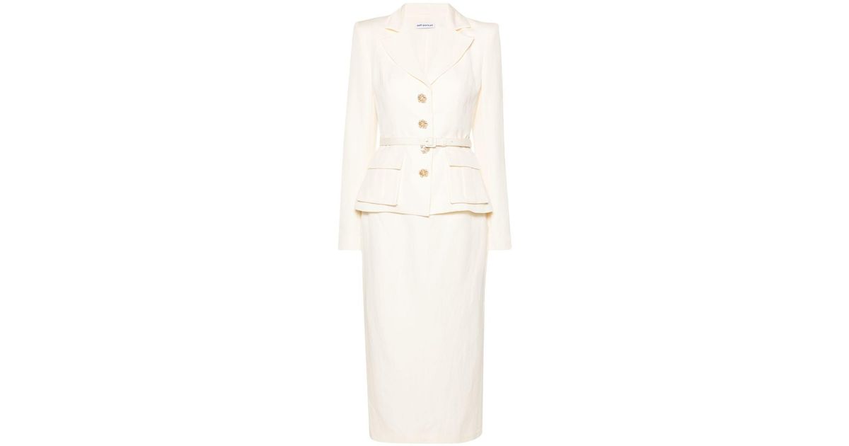 Self-Portrait Cream Linen Tailored Midi Dress in White | Lyst