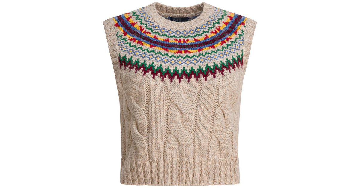Polo Ralph Lauren Fair Isle Knit Vest in Natural | Lyst