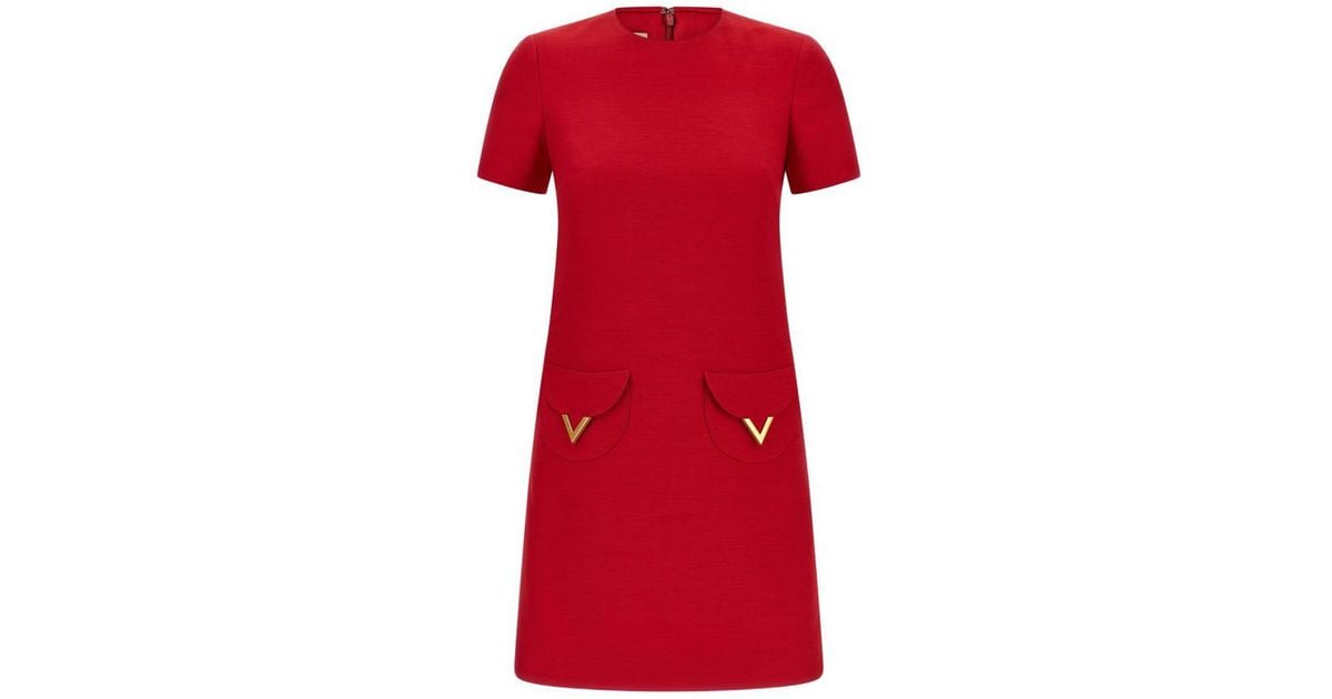 Valentino Garavani Vlogo Signature Wool And Silk Dress in Red | Lyst UK