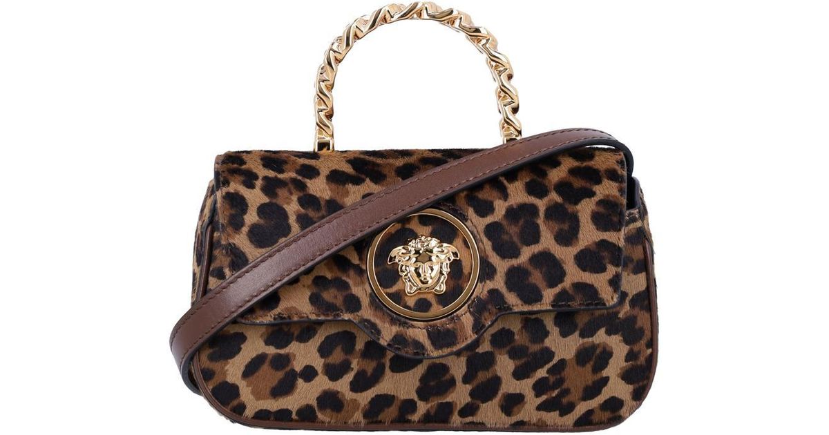 Versace Leopard-Print Mini Top Handle Handbag in Brown | Lyst