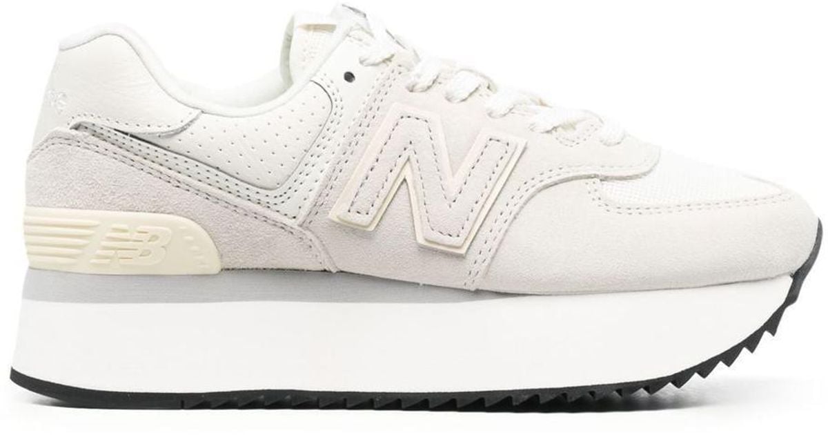 New Balance 574+ Lace-up Platform Sneakers in White | Lyst