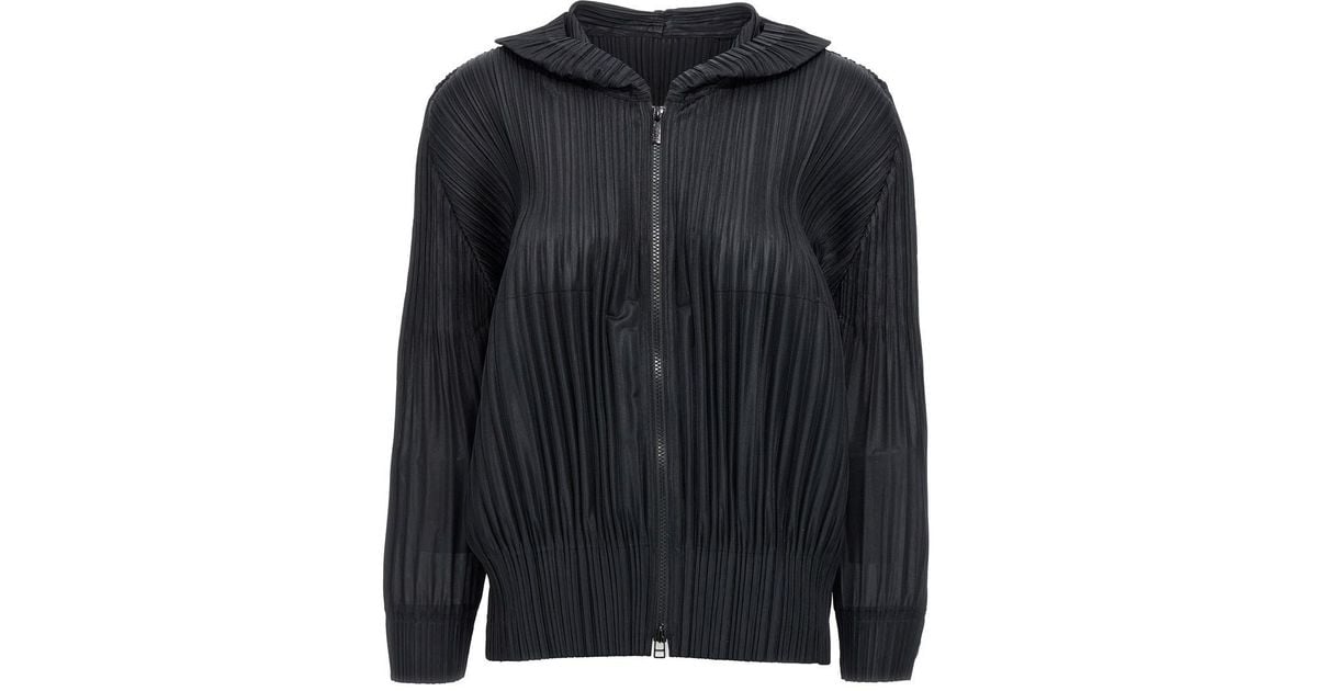 Pleats Please Issey Miyake 'Fluffy Basics' Hooded Jacket in Black | Lyst