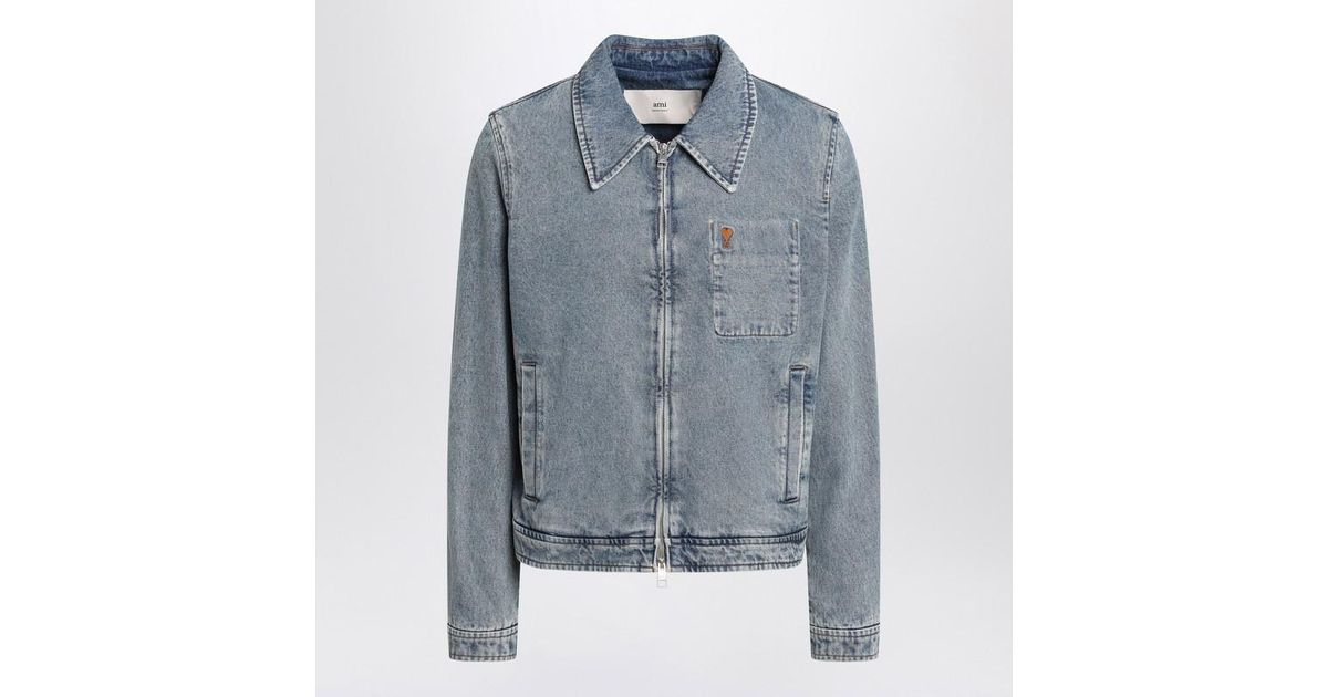 Ami Paris Denim Zip-Up Ami De Coeur Jacket in Blue for Men | Lyst UK