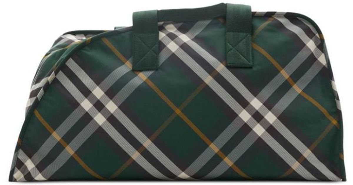 Burberry Large "Shield" Check-Pattern Duffle Bag in Green for Men | Lyst