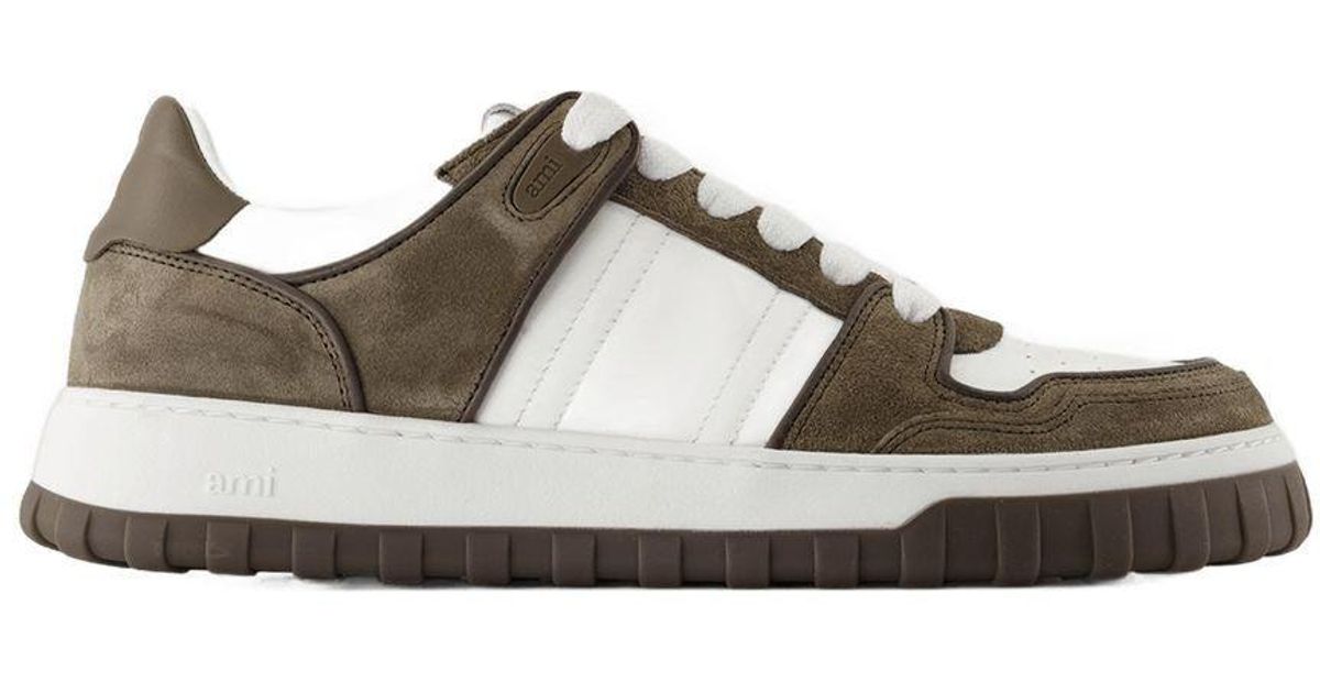 Ami Paris Mid-Top Sneakers With Textured Calfskin Design in Brown for ...