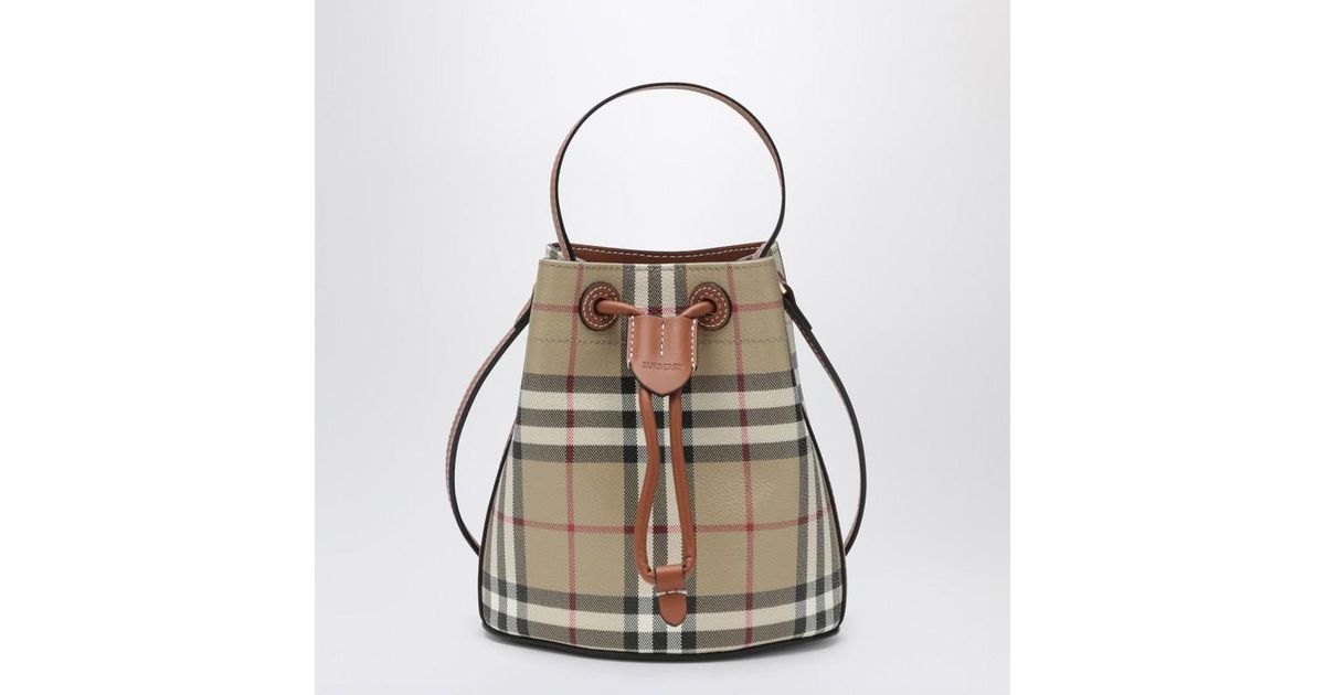 Burberry Mini Check Bucket Bag in Brown | Lyst UK