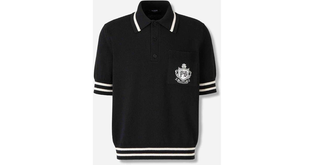 Balmain Polo Knit Logo in Black for Men | Lyst