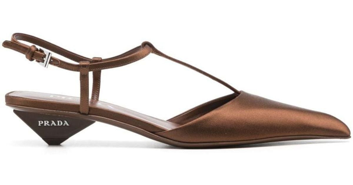 Prada Satin Slingback Pumps in Brown | Lyst