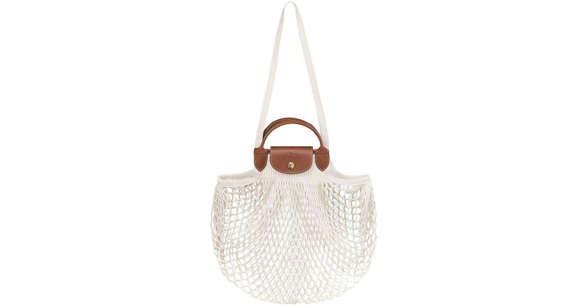 Longchamp 'Le Pliage Filet' Handbag With Engraved Logo in White | Lyst UK