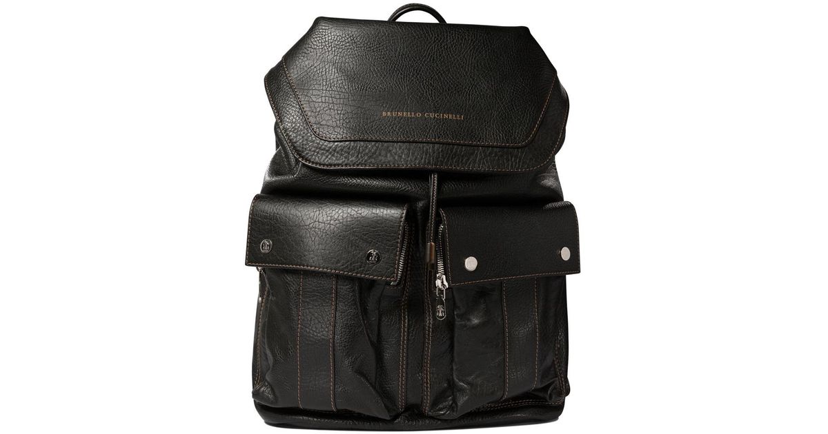 Brunello Cucinelli Grained Calfskin Leisure Backpack in Black for Men ...