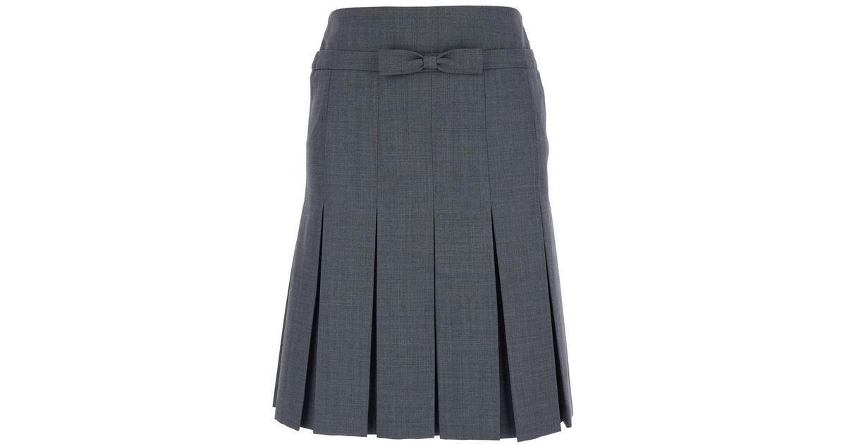 ShuShu/Tong Pleated Skirt With Bow On The Front And Rear Concealed Zip ...