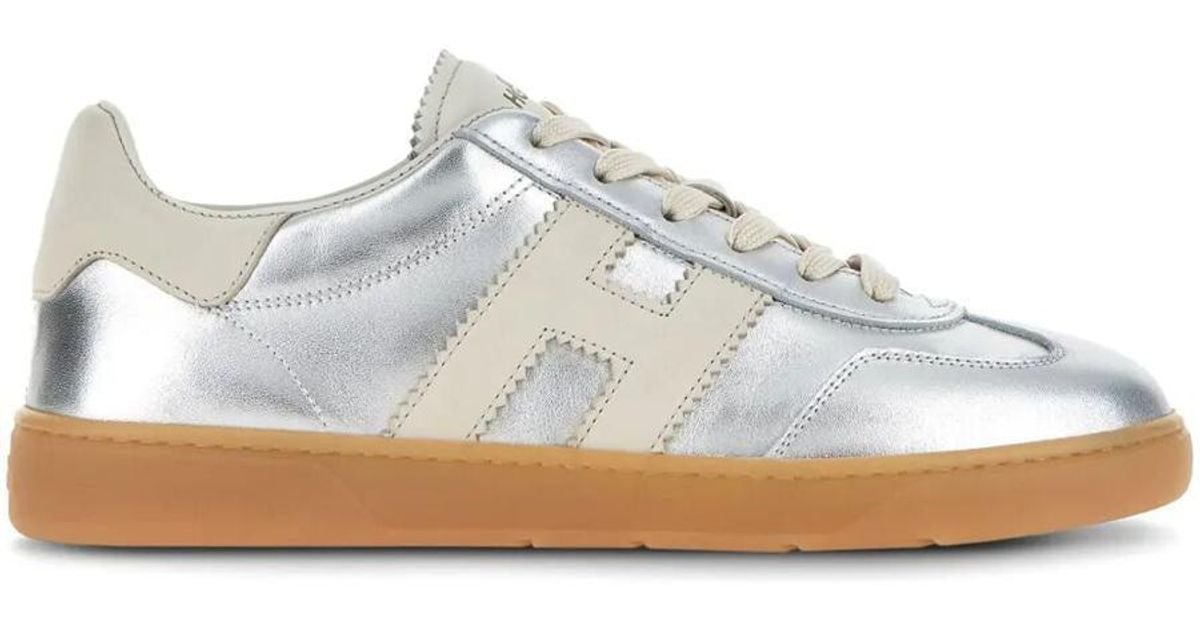 Hogan Cool Metallic Leather Sneakers Shoes in White | Lyst UK